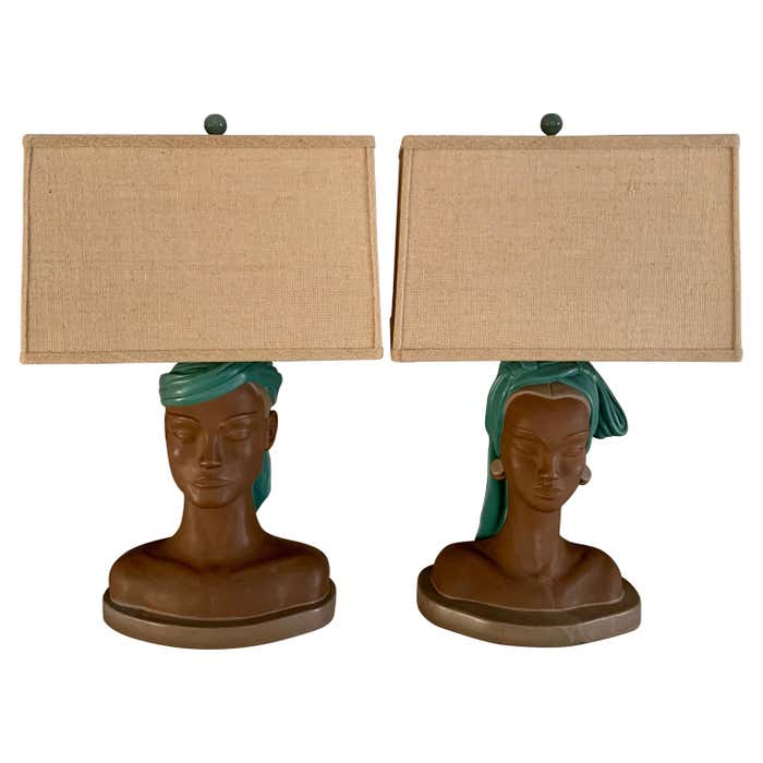Pair of Male and Female Bust Lamps with Custom Shades ...