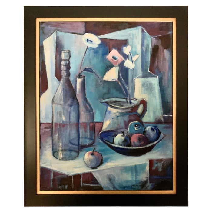 Signed Acrylic Blue Cubist Painting on Canvas – DarrenRansdellDesign