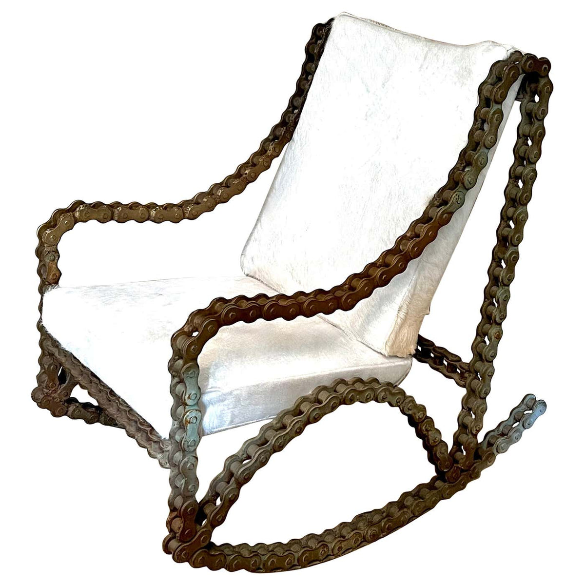 Industrial Chain Rocking Chair with Pony Skin Cushions ...