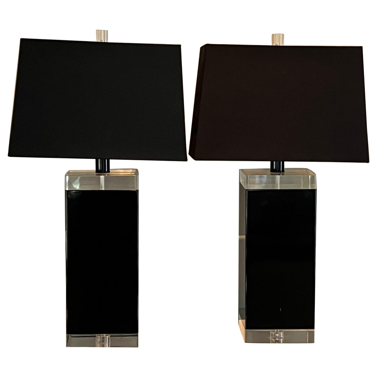 Black & Clear Acrylic Mid Century Table Lamps with Shades - A Pair ...