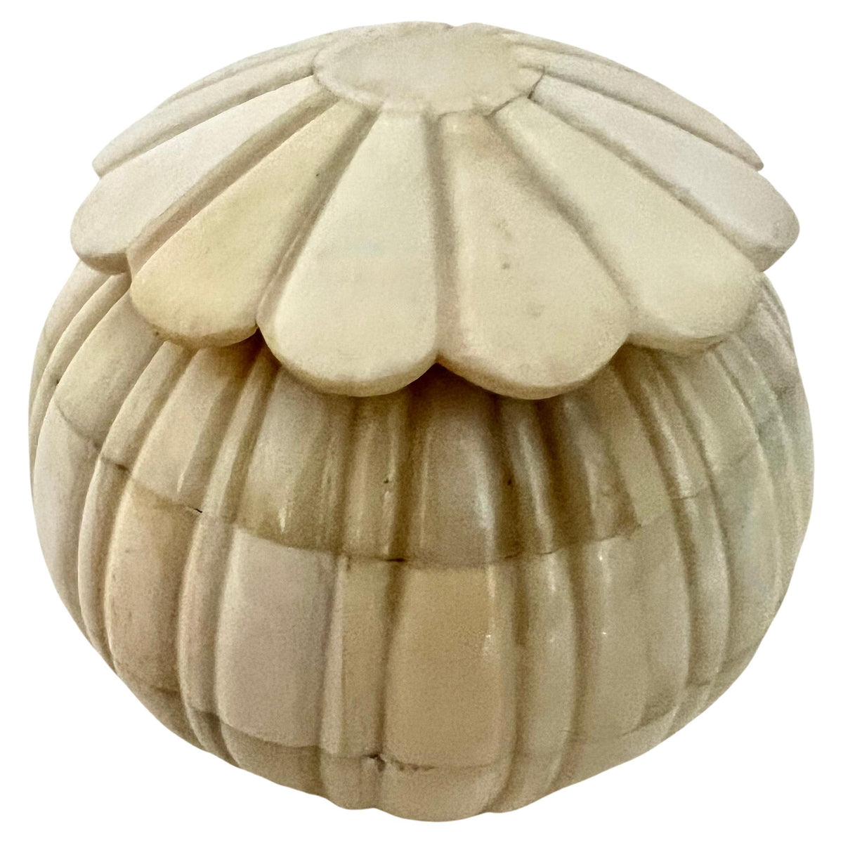Round Lidded Bone Box with Spherical Fruit Like Ridges ...